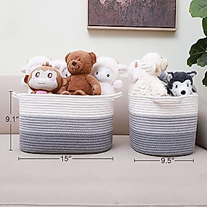Bienvoun Cotton Rope Storage Baskets - 3 Packs Woven Storage Bins with Handle, Toy Storage Baskets, Blanket Baskets for Toy Storage, Blanket Storage, Book Storage(Grey)