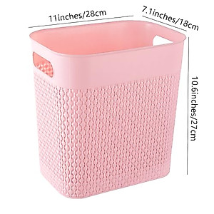 QPB Trash Can Plastic Trash Can Wastebaskets Garbage Bin Recycling Bin Slim Garbage Can Trash Bin with Handles for Narrow Space Bathroom Bedroom Laundry Home Kitchen Office (Large, Pink)