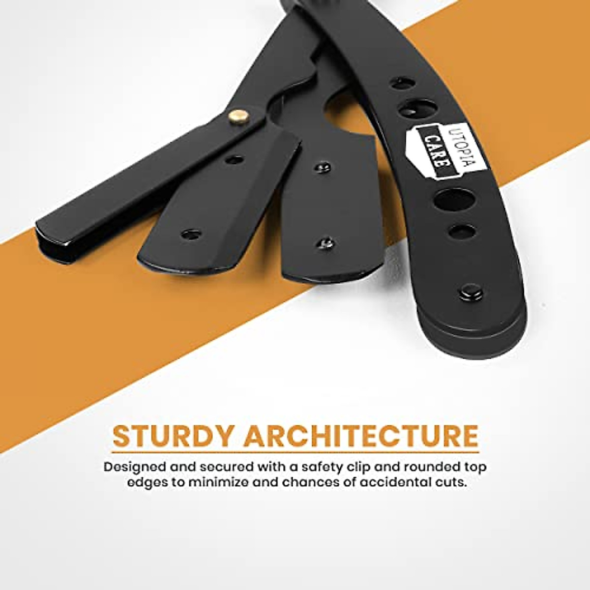 Utopia Care Professional Barber Straight Edge Razor Safety with 100-Pack Lord Blades - 100 Percent Stainless Steel (Black)