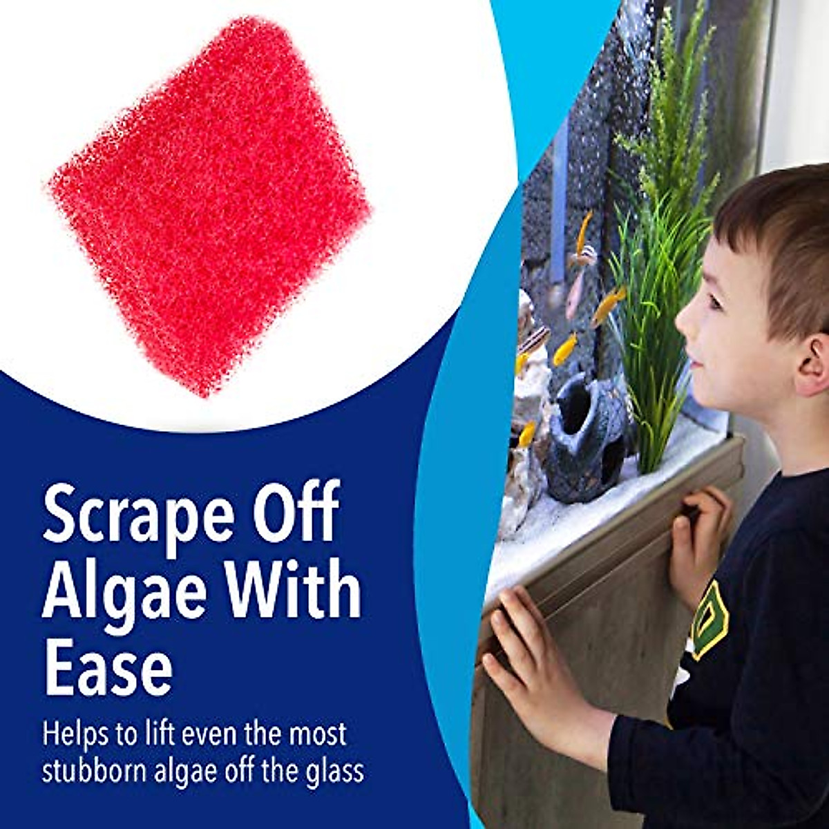 [4 Pack] Aquarium Cleaner for Glass Walls - Aquarium Scrubber - Hand Held Scraper Pad - Made in USA - Fish Tank Cleaning Tools Won't Scratch Glass - Aquarium Sponge for Turtle & Fish Tank