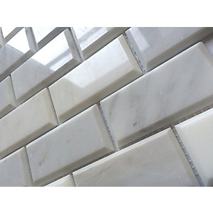 2x4 White Beveled Polished Carrara Marble Tile Backsplash Wall