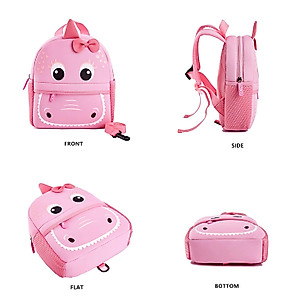 KK CRAFTS Preschool Toddler Backpack with Leash, 3D Cute Cartoon Neoprene Animal Schoolbag for Kids Boys Girls（Pink Dinosaur）
