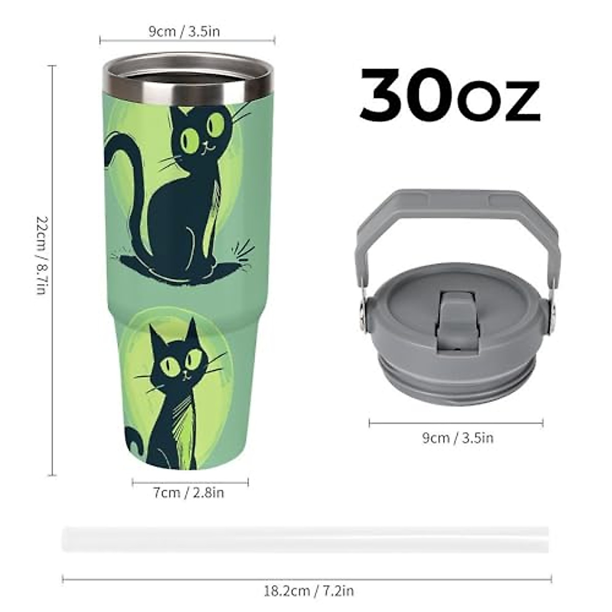 STVNKML 30 Oz Tumbler with Handle And Straw, Colorful Cartoon Cat Leakproof Stainless Steel Water Bottle for Hot & Cold Drinks 24 Hours, Car Cup Holder Friendly, Travel Mug for Home, Office, Gym