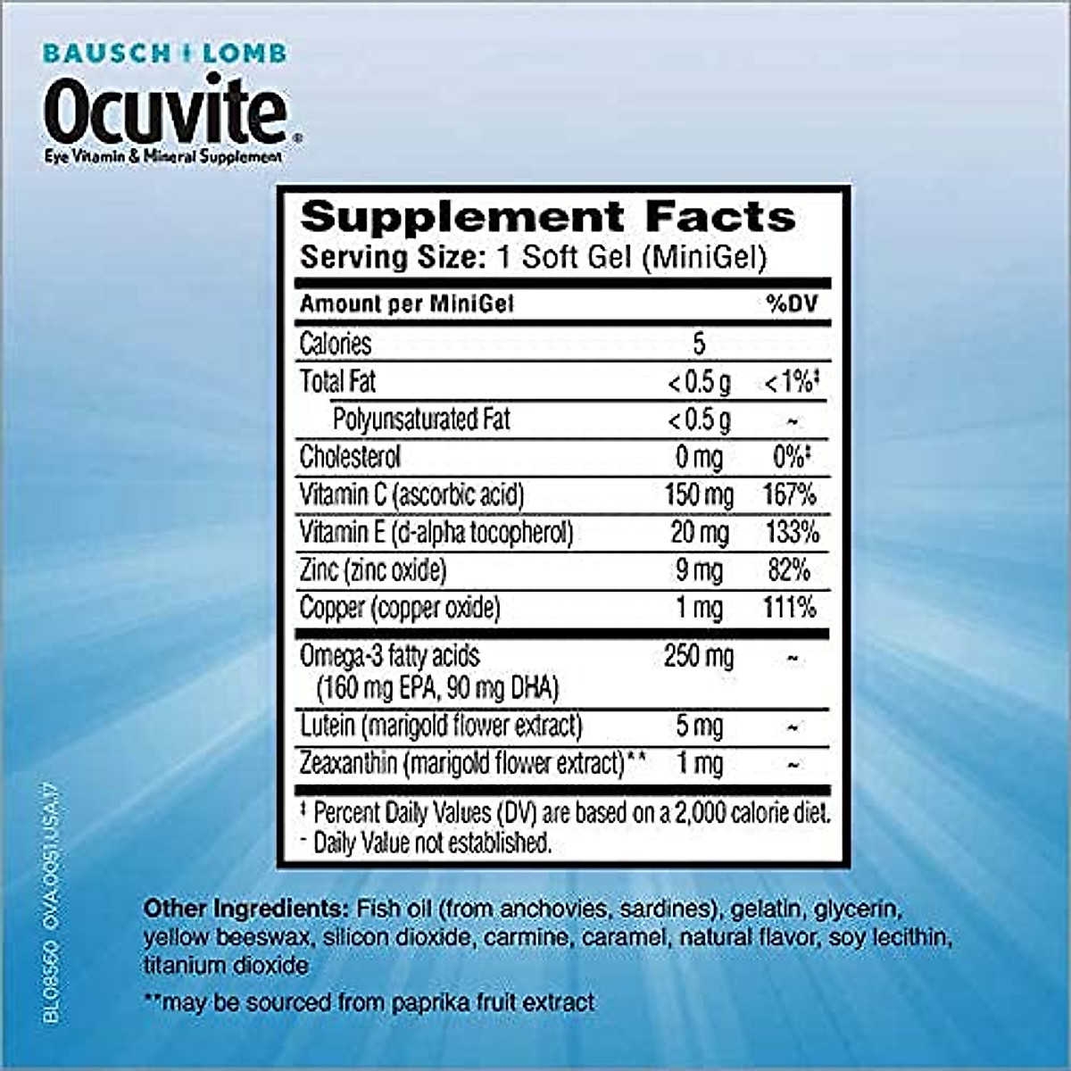 Adema Bausch + Lomb 0-cuvite Adult 50+ Vitamin &. Mineral Supplement with Lutein, Zeaxanthin, and Omega-3, Soft Gels (150 Count) iiiIII
