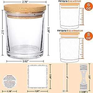 JuneHeart 15 Pack 6 OZ Candle Jars for Making Candles, Empty Glass Candle Jars with Bamboo Lids and 50 Candle Wicks Kit for Making Candles-Dishwasher Safe (Clear Jars, 15 Pack 8OZ)