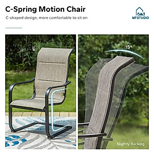 MFSTUDIO Patio Dining Chairs Set of 4, Padded Textilene Patio Chairs C Spring Outdoor Dining Chairs, High Back Sling Outdoor Chairs for Backyard Deck, 300LBS