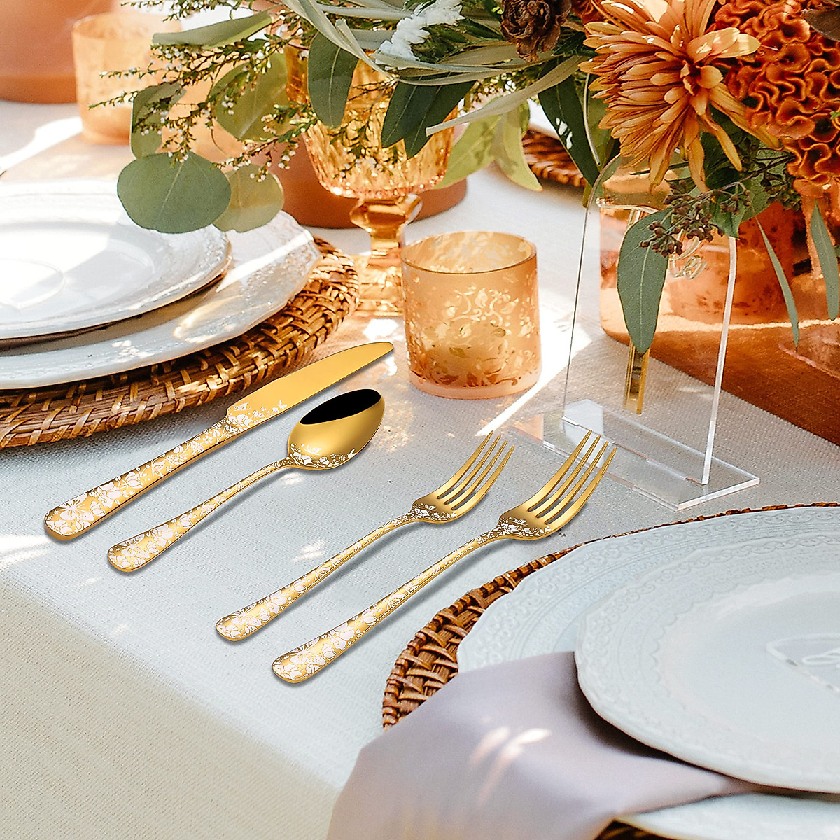20-Piece Gold Silverware Set for 4, Stapava Stainless Steel Gold Flatware Cutlery Set, Unique Tableware Utensil Sets Include Forks Spoons And Knives Set, Mirror Polished, Dishwasher Safe