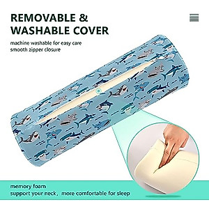 Vnurnrn Shark Water Blue Neck Support Pillow Round Neck Roll Bolster Cylinder Pillow Cervical Pillows Arm Pillow for Leg Knee Back Head Support for Gifts Camp Study Work