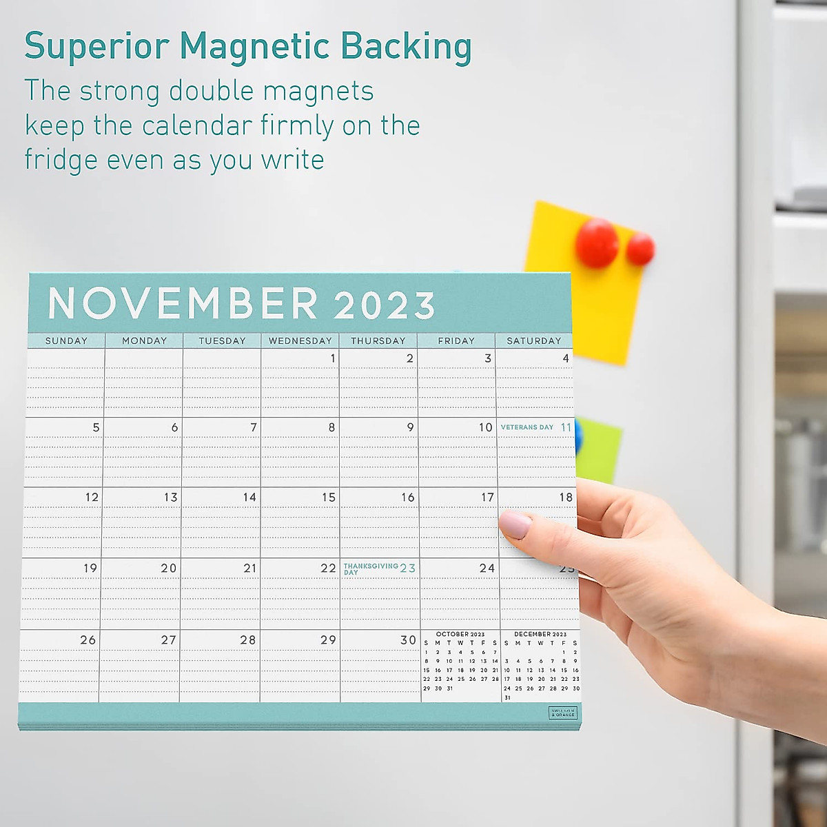 S&O Teal 2024 Magnetic Fridge Calendar Runs from Now to December 2024 - Tear-Off Refrigerator Calendar to Track Events & Appointments - Magnetic Calendar for Fridge for Easy Planning - 8"x10" in.