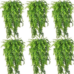 PINVNBY Reptile Plants Hanging Fake Vines Boston Climbing Terrarium Plant with Suction Cup for Bearded Dragons Lizards Geckos Snake Pets Hermit Crab and Tank Habitat Decorations (6 Pack)