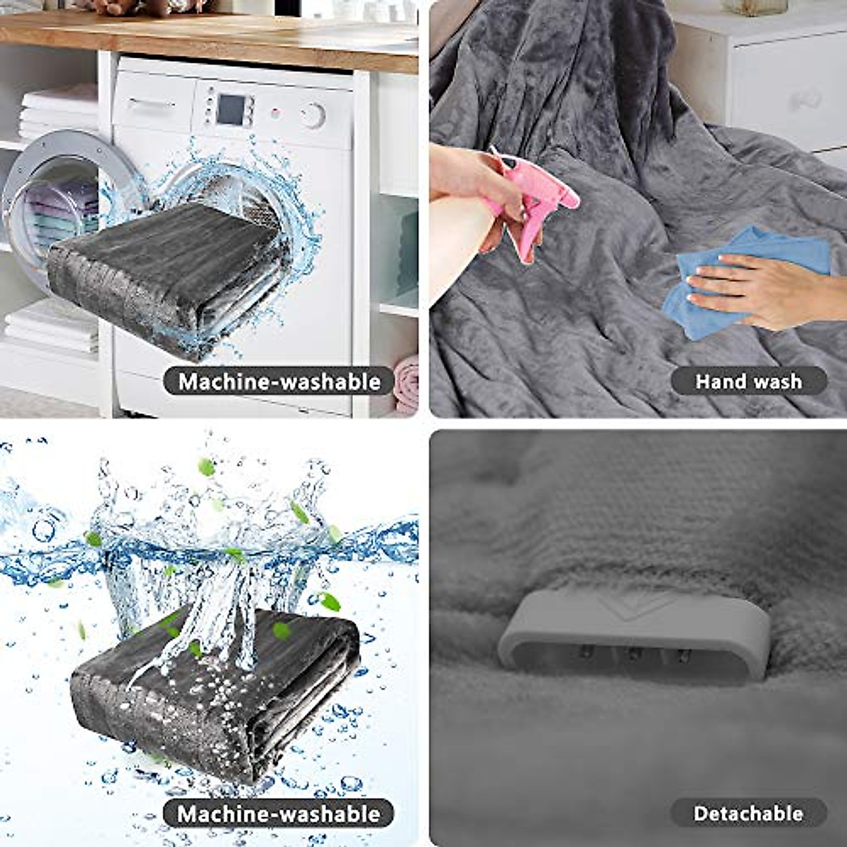 Sunvivi Heated Blanket King Size, Heating Electric Throw Blanket Dual Control, 5 Years Warranty, 10 Heat Settings, 12 Hours Auto Off, Machine Washable, ETL Certified, Overheating Protection, Grey