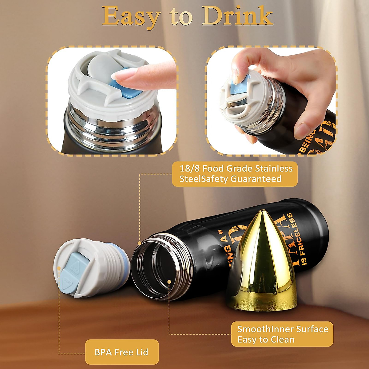 RHONGE Gifts For Dad, Papa Bear Tumbler 17 Oz, Best Gifts For Dad From Son Daughter, Bear Bullet Tumbler Present, Fathers Day Birthday Gift, Papa Cup