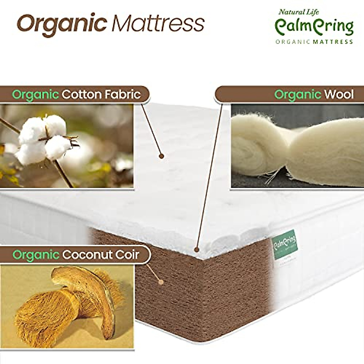 NATURAL LIFE PALMPRING Cambay Queen Mattress - Organic Coconut Coir 8” Extra Firm 1 Layer Comfortable Sleep Bed Dust Free