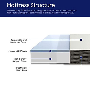 Mayton 3-Inch Portable Tri Folding Gel Memory Foam Mattress | Breathable Mesh Sides with Ultra Soft, Removable and Washable Cover, Comfortable Support Cot Pad, Standard Size, 31-Inch, White