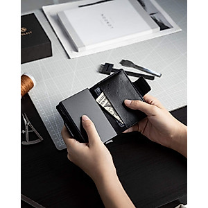 VULKIT Credit Card Holder RFID Blocking Leather Automatic Pop Up Wallet Magnetic Wallet Double Card Case for Men and Women Cross Black