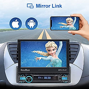 Single Din Touchscreen Car Stereo Wireless CarPlay Android Auto 7 Inch Motorized Flip Out Car Radio Player Mirror Link Flip Up Retractable Touch Screen Head Unit FM Car Audio Receiver USB/TF/AUX Port