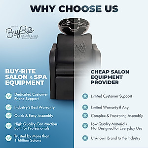 Buy-Rite Lexus Backwash Unit - Salon Shampoo Chair & Tilting Porcelain Shampoo Bowl, European Style Single Handle Faucet, Extra Wide Seat and Kick-Out Leg Rest, TS-8018B (Black)