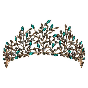 SWEETV Vintage Tiaras and Crowns for Women, Crystal Leaf Metal Tiara, Gothic Queen Crown, Birthday Party Quinceanera Pageant Prom Halloween Costume Headpieces,Green,Eden