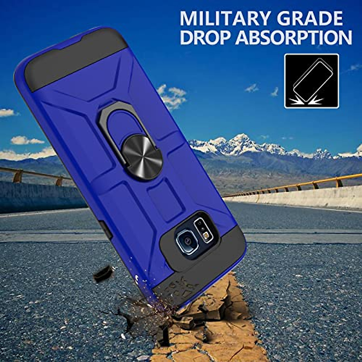 Galaxy S6 Case, Galaxy S6 Case with [3X Tempered Glass Screen Protector], Built-in Ring Kickstand and Magnetic Car Mount Shockproof Dropproof Military Grade Armor Rugged Case for Galaxy S6 -Klein Blue
