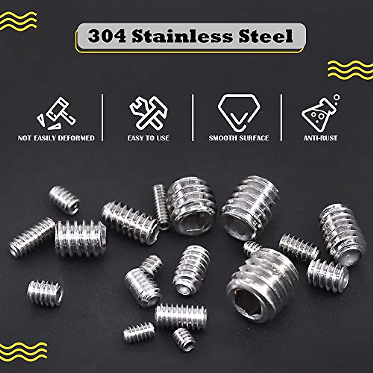 Hilitchi 100Pcs SAE Stainless Hex Allen Head Socket Set Screws Grub Screw Bolts Assortment Kit Internal Hex Drive Cup-Point Screws #8-32 x 1/4