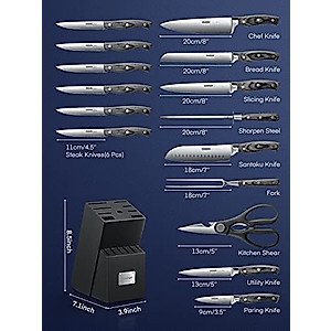 Knipan Kitchen Knife Set with Block, 16 Pieces Professional Stainless Steel Forged Chef Knife Block Set, Ultra Sharp Knives with Wood Handle, Black