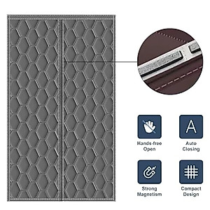 Magnetic Thermal Insulated Door Curtain for Double Doors 70x185cm, Door Soundproofing for Stores Porch Balcony Garage, Heat Protection Door Screen with Waterproof Cotton Curtain, Grey