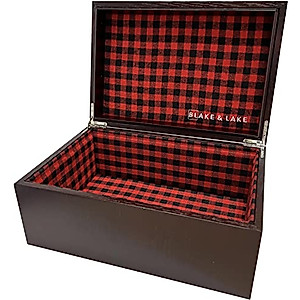Large Oak Wooden Keepsake Box - Storage Box Lined with Buffalo Plaid - Wooden boxes with Hinged Lid - Decorative Box for Home Jewelry Baby (Hinge Box)