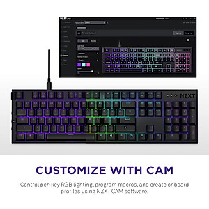 NZXT Function Full-Size USB Gaming Keyboard – Gateron Red Mechanical Switches: Linear, Fast, and Quiet – Hot-Swappable – RGB Backlit – Aluminum Top Plate – Sound Dampening Foam – Wrist Rest – Black