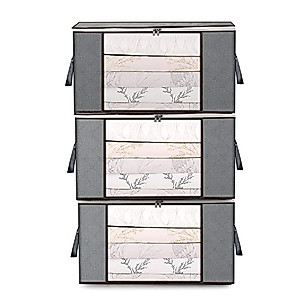 Rumia 3 Packs Clothes Storage with Reinforced Handle,27.55x11.81x19.68 IN Foldable Closet Organizers and Storage for Bedroom,Durable Clothing,Comforters,Bedding,Toys,Blankets Storage Bags 105L（Extra-large)）