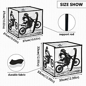 KEEPREAL Motocross Rider Cube Storage Bin with Handles, Large Collapsible Organizer Storage Basket for Home Decorative(1Pack,10.6 x 10.6 x 10.6 in)