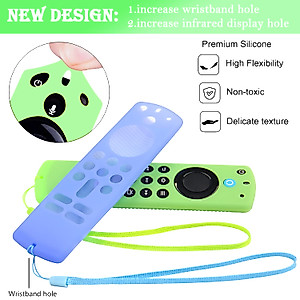 [2 Pack] Pinowu Firestick Remote Cover Case (Glow in The Dark) Compatible with Firetv Stick Alexa Voice Remote 3rd Gen, Silicone Sleeve with Wrist Strap (Green & Blue)