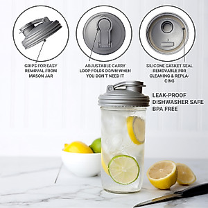 reCAP Mason Jar Pour Cap and Drinking Lid | 3 Pack | Black | Regular Mouth | Made in the USA | Leak-proof | No-break material
