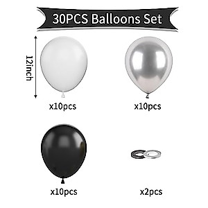 Paready Black Silver Balloons, Black White Party Balloons 12 Inch Metallic Silver and Black White Latex Balloons Silver Black Helium Balloons for Boys Birthday Party Baby Shower Wedding Graduation