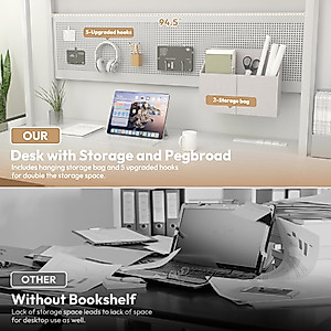 Dowinx L Shaped Desk with Pegboard and Removable Filing Cabinet, Reversible 67” Computer Gaming Desk with Power Outlet and Led, Office Corner Desk with Storage for Home Game, White