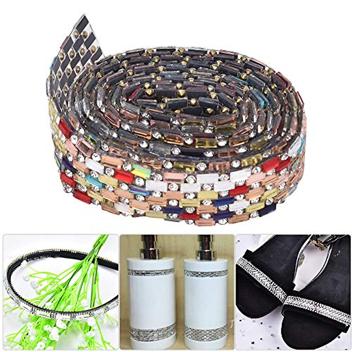 Rhinestone Beaded Ribbon, 1 Yard Colorful Beaded Trim Artificial Gem Stone Beaded Sew On Applique Chain Embellishment DIY Sewing Accessories Bag Belt Decor(B)