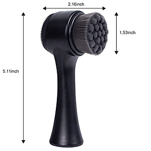 Facial Cleansing Brush 2 in 1, Ooloveminso Face Exfoliating Pore Deep Cleansing Brush, Ultra Fine Soft Bristle Dual Face Wash Brush, Silicone Face Scrubber for Skincare, Black