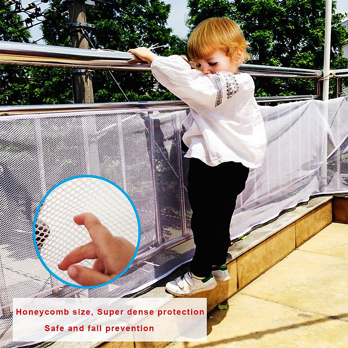 Winkeyes Children Safety Rail Balcony Stairs Safety Net Banister Stair Net for Kids/Pet/Toy Safety on Indoor/Outdoor Stairs, Balcony, or Patios, 9.8 x 2.5 ft