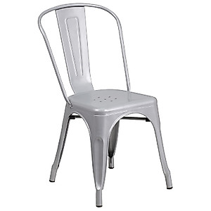 Flash Furniture Luke Commercial Grade 4 Pack Silver Metal Indoor-Outdoor Stackable Chair
