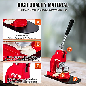 VEVOR Button Maker Machine, 25mm (1 inch) Badge Punch Press Kit, Children DIY Gifts Pin Maker, Button Making Supplies with 500pcs Button Parts & Circle Cutter & Magic Book