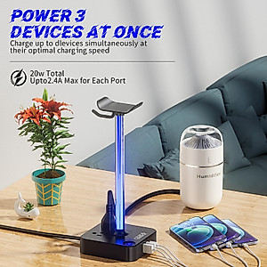 RGB Headphone Stand with USB Charger COZOO Desktop Gaming Headset Holder Hanger with 3 USB Charger and 2 Outlets - Great for Gaming, DJ, Wireless Earphone Display,Gamer PC Accessories Boyfriend Gifts