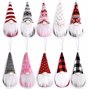 Christmas Tree Decorations Hanging Gnomes Ornaments Set of 10,Handmade Plush Gnome Santa Elf Hanging Home Christmas Decor,Yard Garden Indoor Outdoor Party Farmhouse Holiday Decor