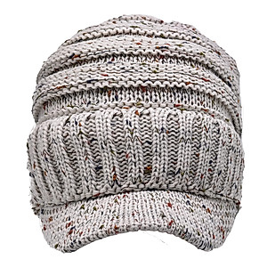 C.C Trendy Warm Oversized Chunky Soft Oversized Ribbed Slouchy Knit Hat with Visor Brim (Oatmeal)