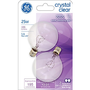 GE Lighting 17722 Decorative G16 1/2 Candelabra Base Globe Light Bulb, 2 Count (Pack of 1), Clear