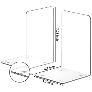 Bookend, DRLIFE Clear Acrylic Bookends for Shelves, Book End, Book Stopper for Heavy Duty Books, CDs, Video Games (1 Pair/2 Pieces)