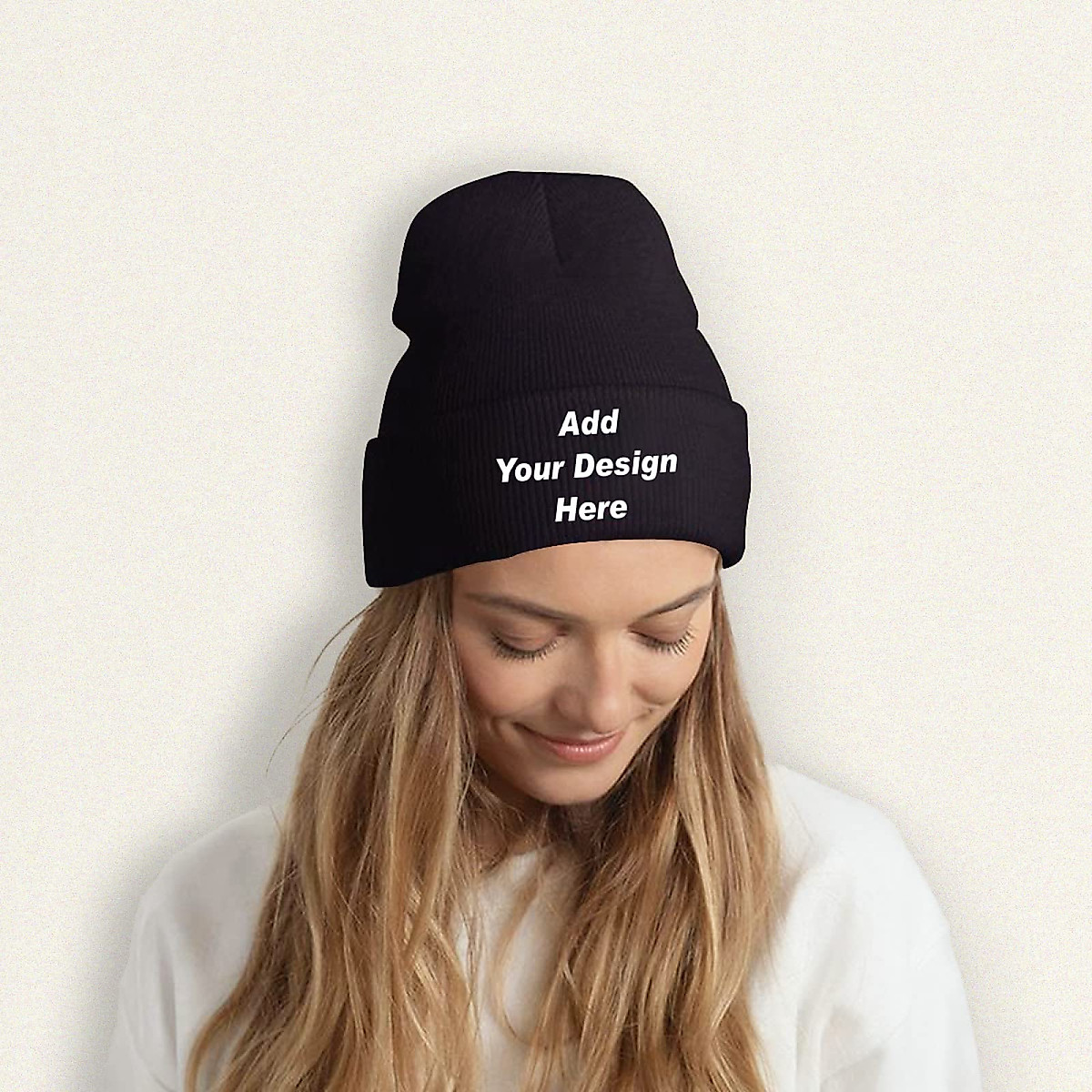Custom Beanie Hat Personalized Text & Photo & Logo Knit Cuffed Beanie for Men Women