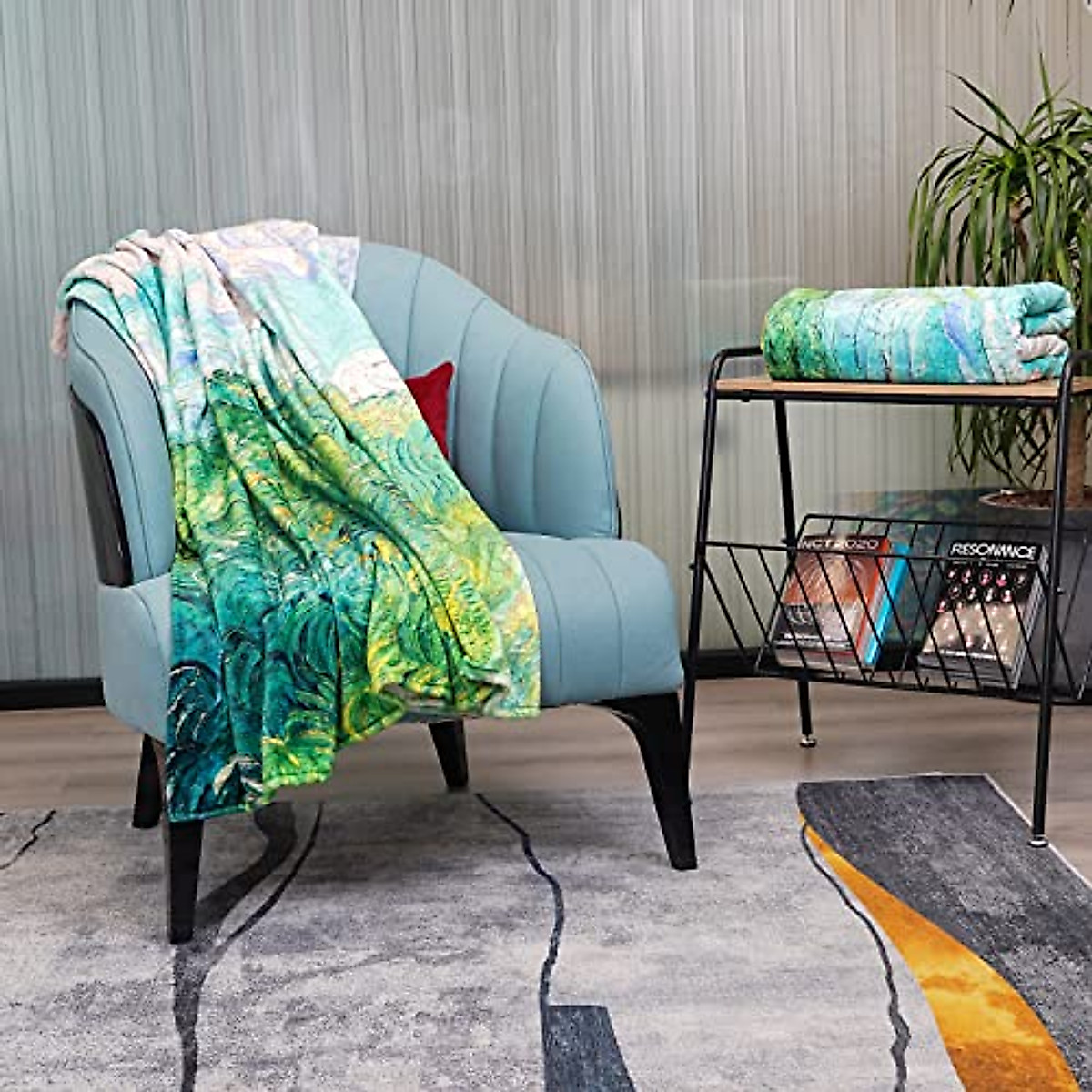 Van Gogh Fleece Blanket for Kids Adults Gift, Super Soft Warm Cozy Lightweight Flannel Throw Blanket for Bedroom Sofa Office Travel Camping (Green Wheat Fields, 60"X50")