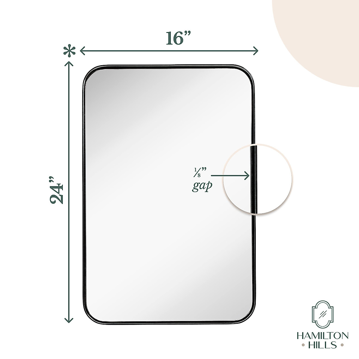 Hamilton Hills 16x24 inch Metal Black Frame Mirror for Bathroom | Brushed Rectangular Rounded Corner Vanity | 2" Deep Set Design Small Wall Mirrors Decorative | Hangs Horizontal and Vertical