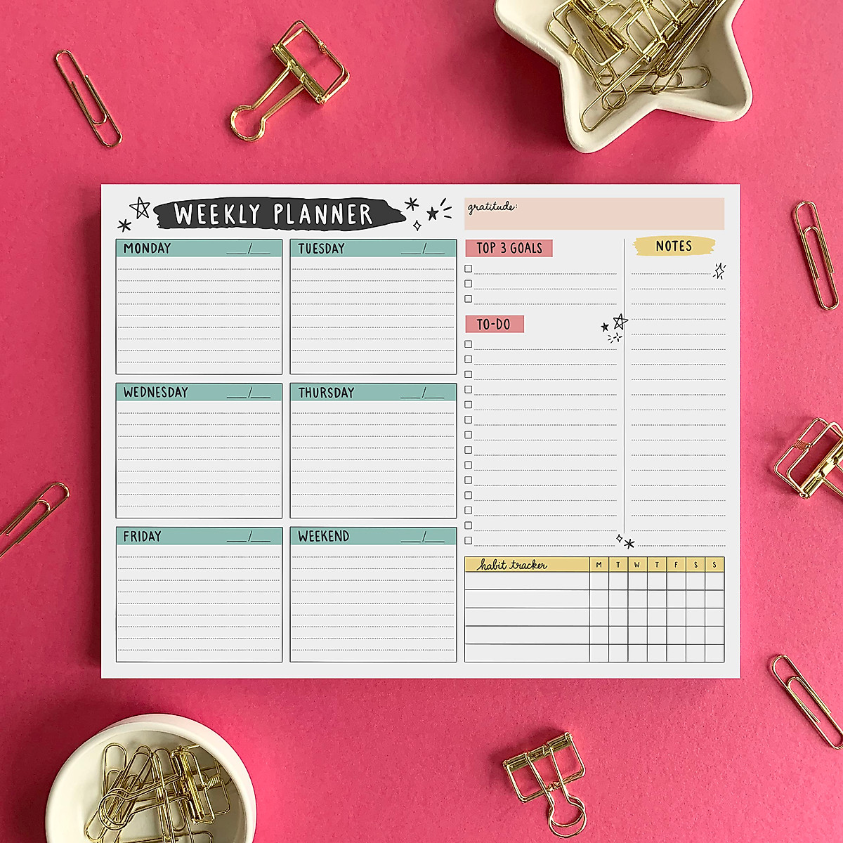 Weekly Planner Notepad - 52 Tear-Off Sheets, 8.5 x 11” Notepad Goal Tracker Organizer with Space for Daily Schedule, To Do List, Notes, and Habit Tracker
