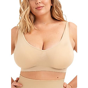 SHAPERMINT Enhanced Smoothing Wireless Bralette for Women with Support | Seamless Bra with Removable Cups | from Small to Plus Size | X-Large, Nude