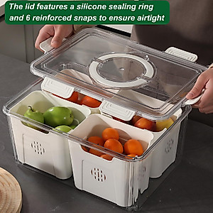 NPXZXC Airtight Fruit Storage Containers with Lids, Fridge Organizer Bins with 4 Removable Baskets, Portable Berry Vegetable Fresh Produce Saver, BPA-Free, Clear